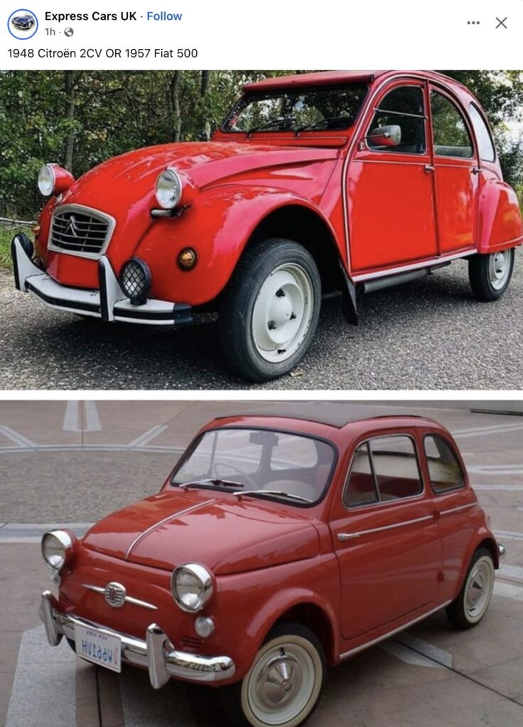 1948 CITOEN 2CV or 1957 FIAT 500 FB