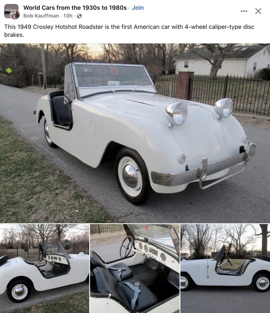 1949 CROSLEY Hotshot Roadster microcar FB