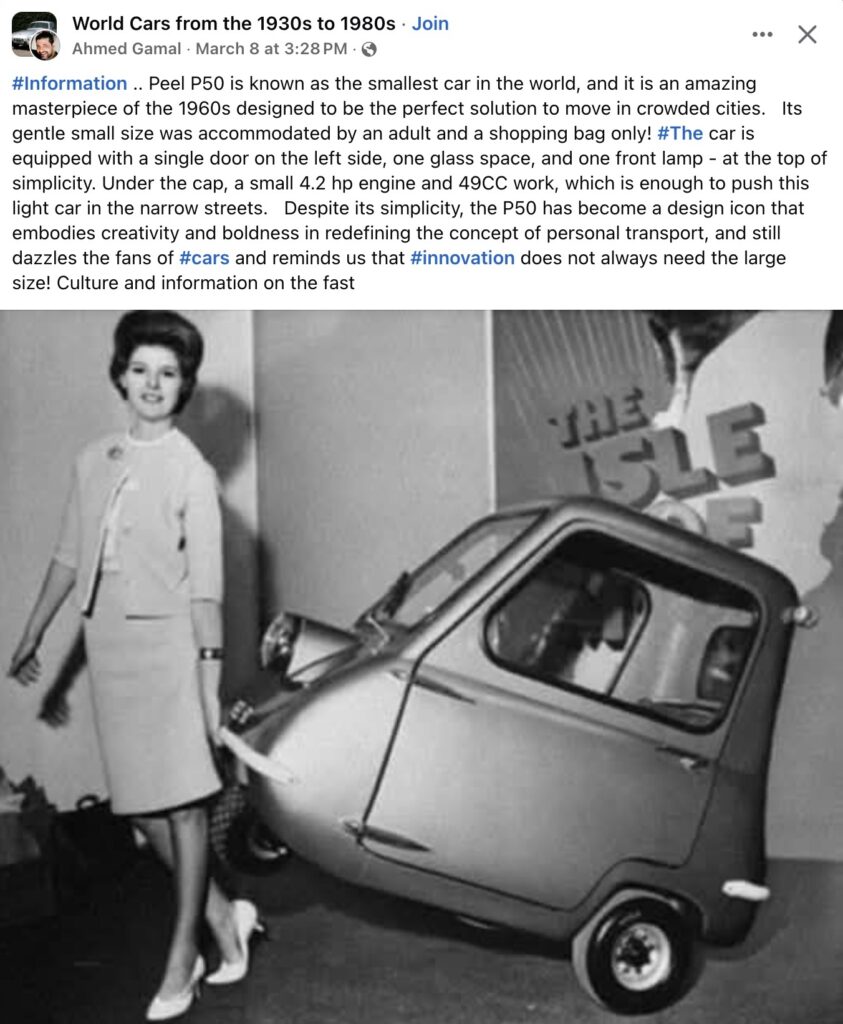 1960s PEEL P50 microcar FB