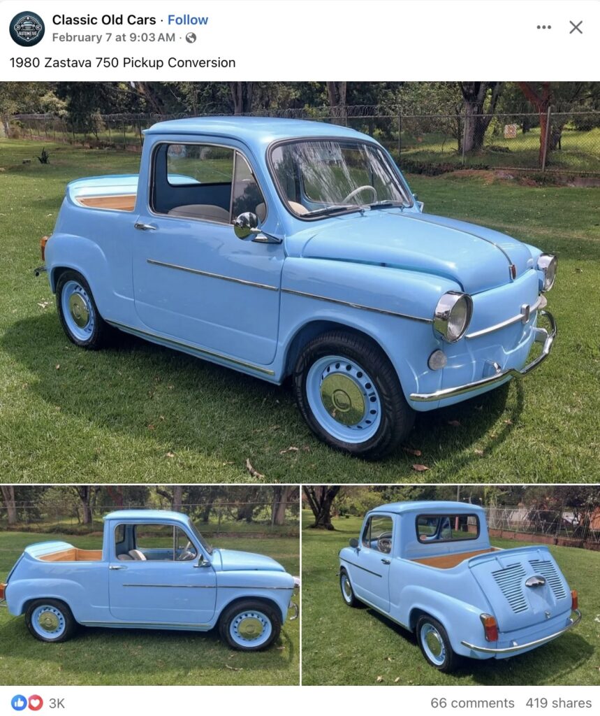 1980 ZASTAVA 750 Pickup Conversion microcar FB