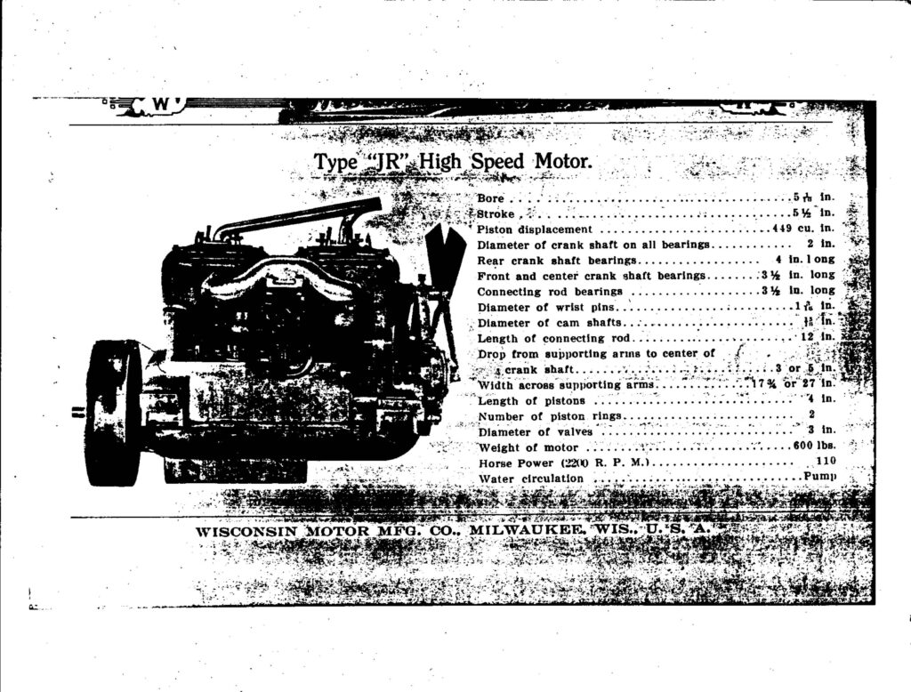 1913 ca. Wisconsin Type JR High Speed Motor specs