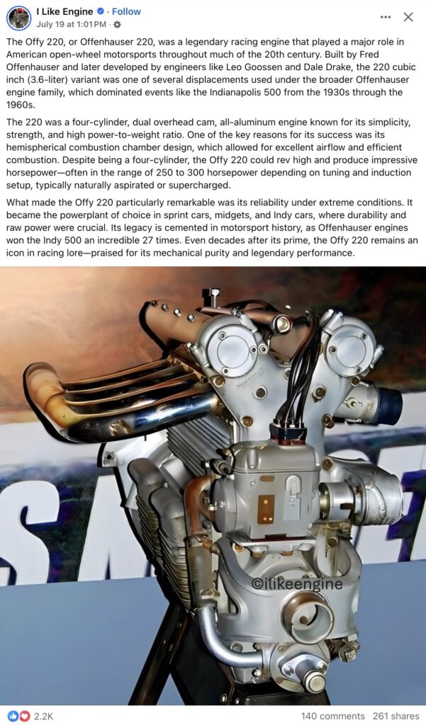 OFFY 220 or Offenhauser 220 engine FB