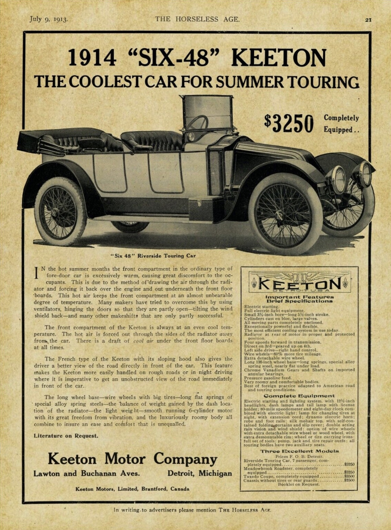 1913 7 9 1914 KEETON SIX-48 ad THE HORSELESS AGE page 21 screenshot